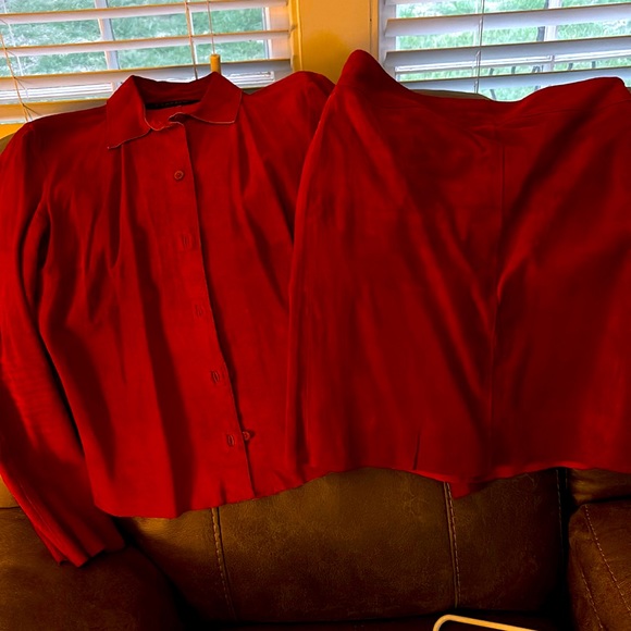 Express | Skirts | Express Red Leather Skirt And Shirt | Poshmark
